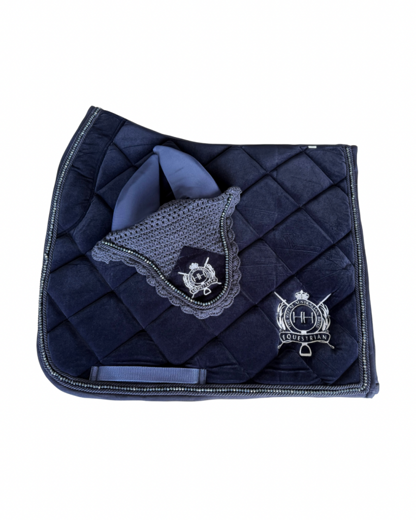Navy Velvet & Crystal Dressage Saddle Pad & Bonnet set (Copy)